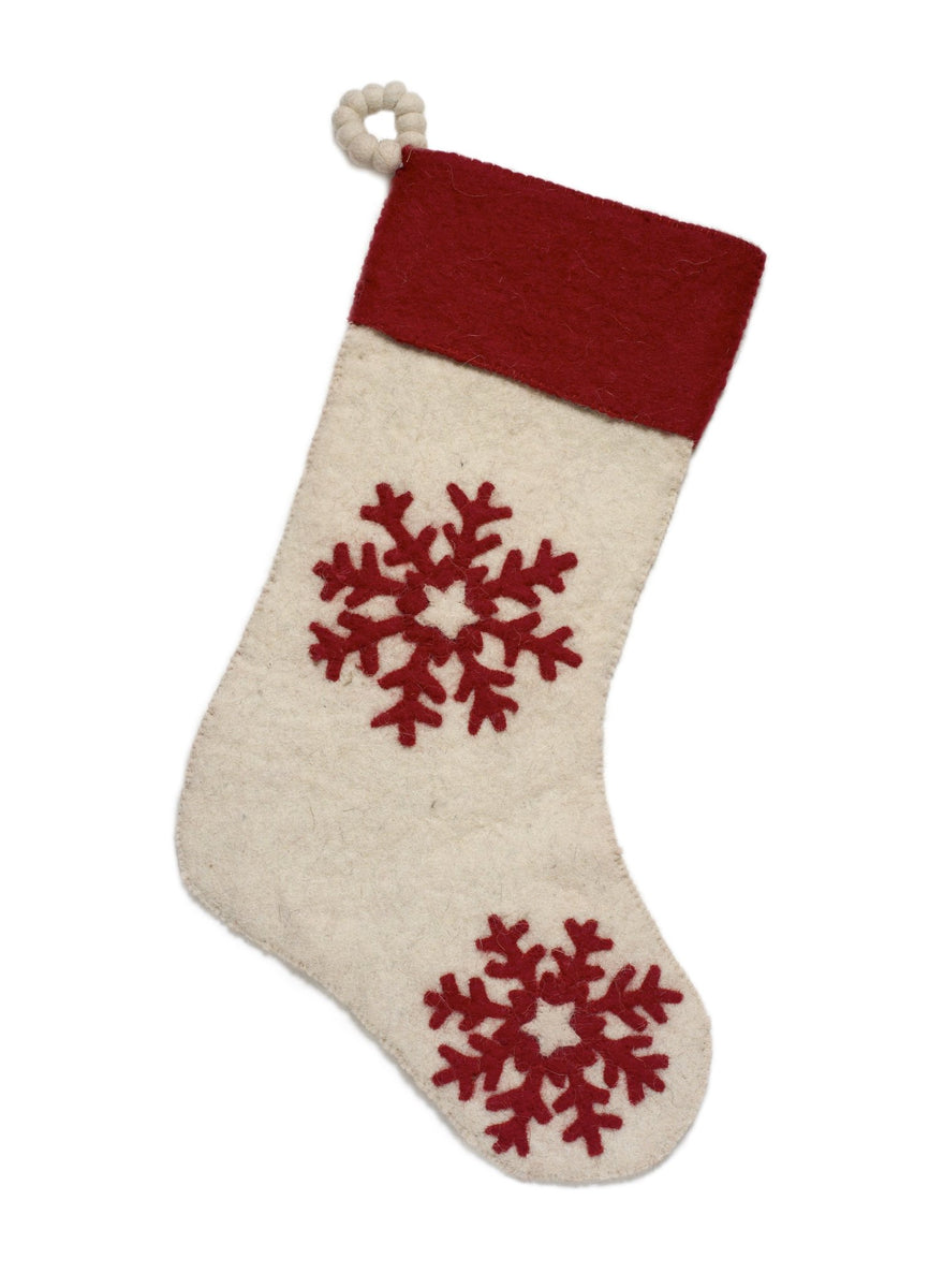 Hand Felted Wool Christmas Stocking with Red Snowflakes – ARCADIA HOME