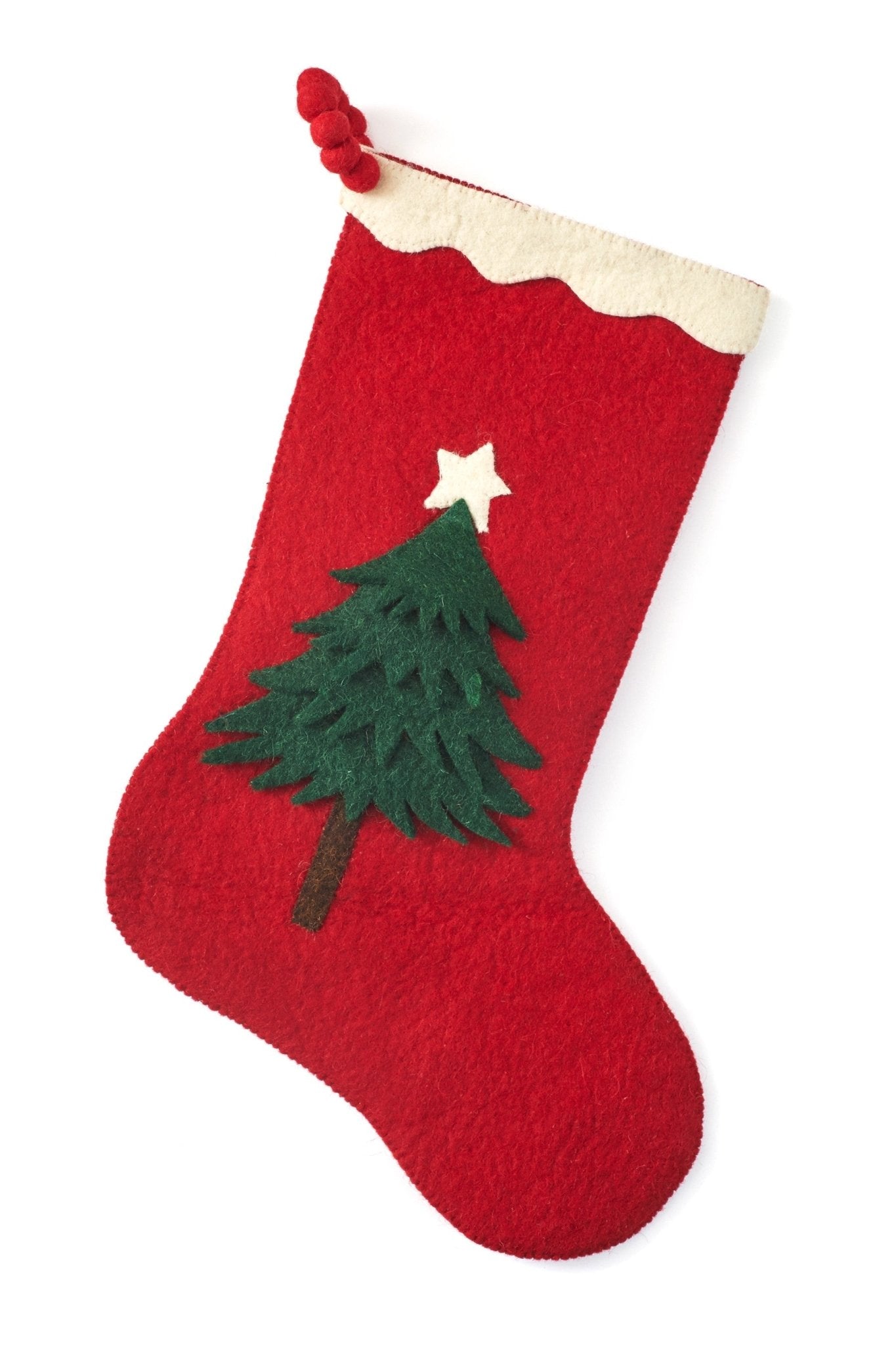 Hand Felted Wool Christmas Stocking - Tree Red Arcadia Home – ARCADIA HOME