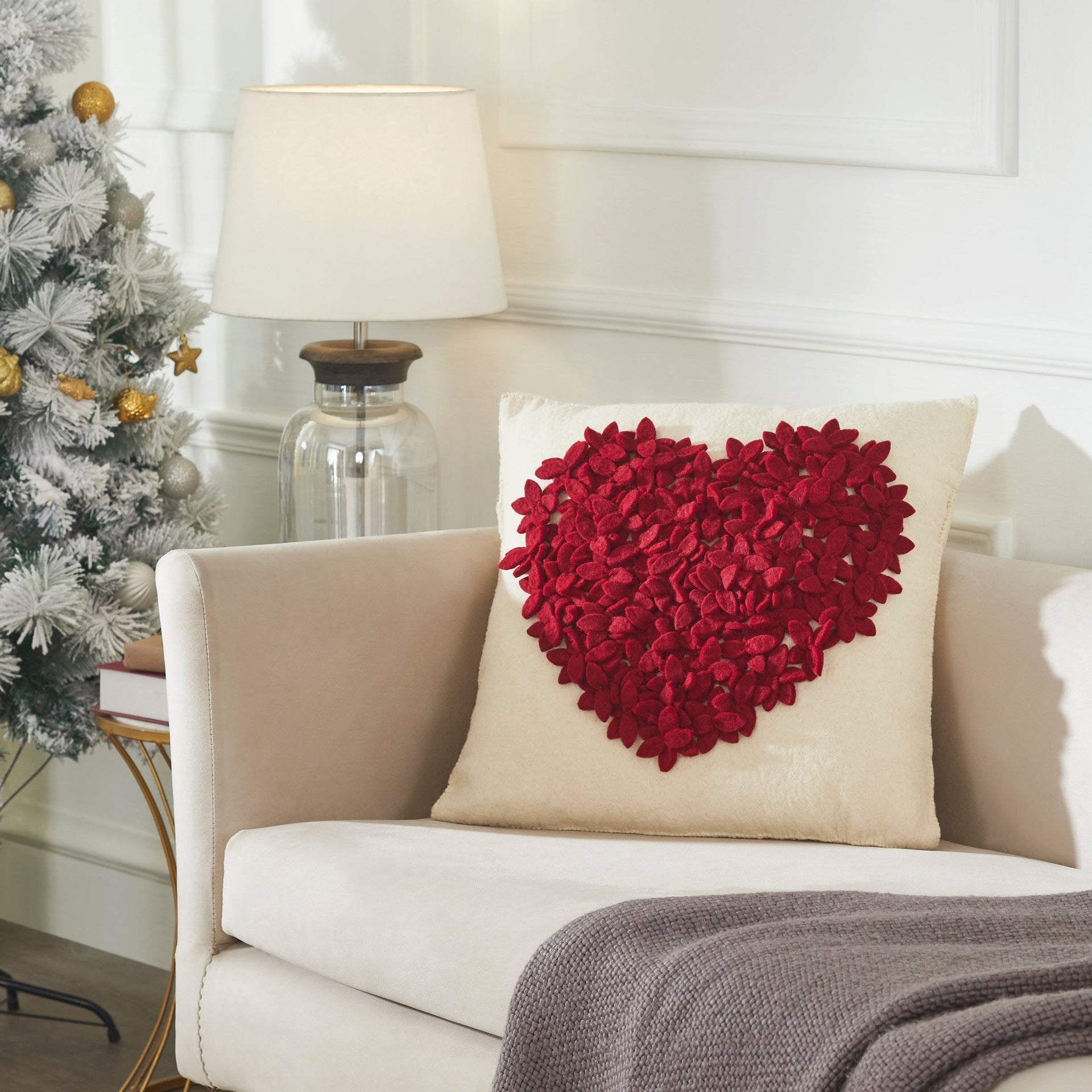 Hand Felted Wool Pillow Cover - Red Heart Cream - 20" Arcadia Home ...