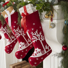 Snowy Village Embroidered Scene Red Handmade Christmas Stocking Arcadi ...