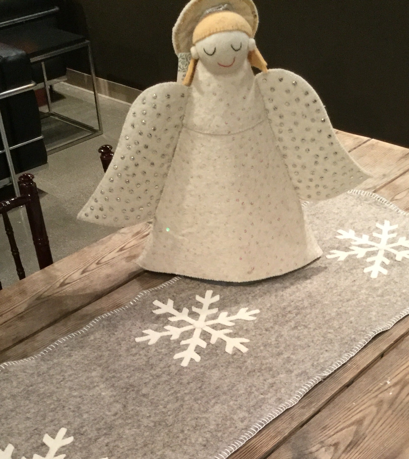 Gray Hand Felted Wool Christmas Table Runner - Snowflakes - 16"x44" Ar ...