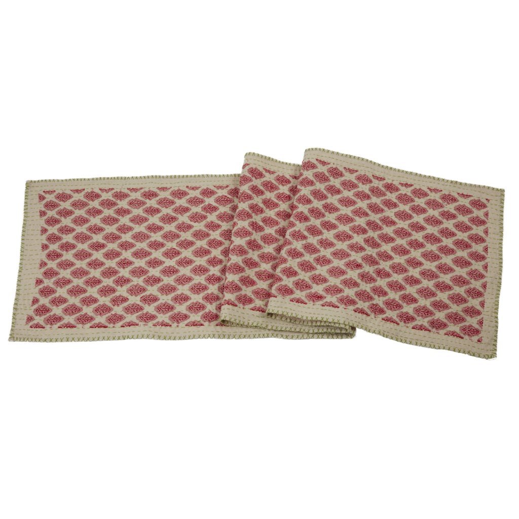 Artisan Hand Loomed Cotton Table Runner - Red Green Stitching - 18"x96 ...