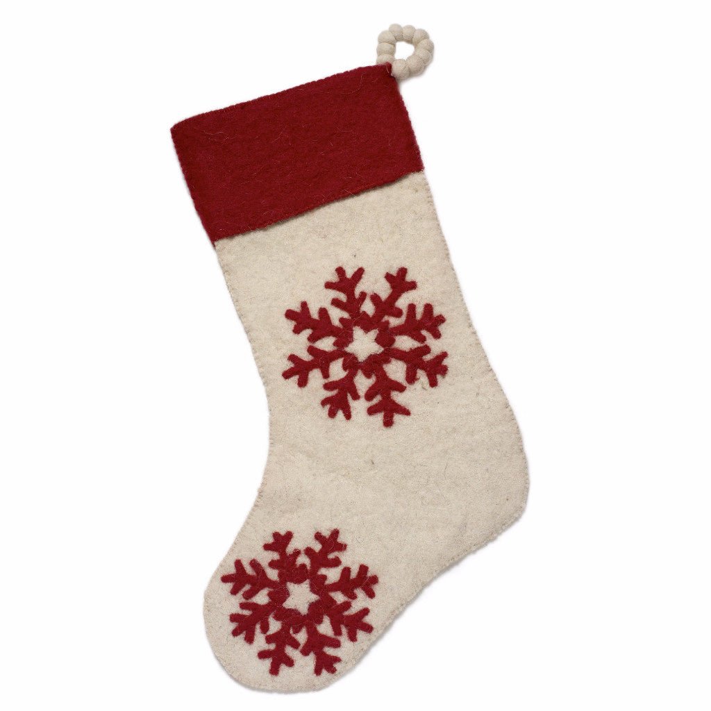 Hand Felted Wool Christmas Stocking with Red Snowflakes – ARCADIA HOME