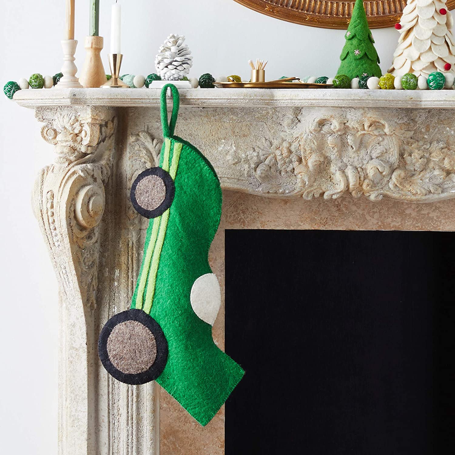 Kids Green Race Car Hand Felted Wool Christmas Stocking Arcadia Home ...