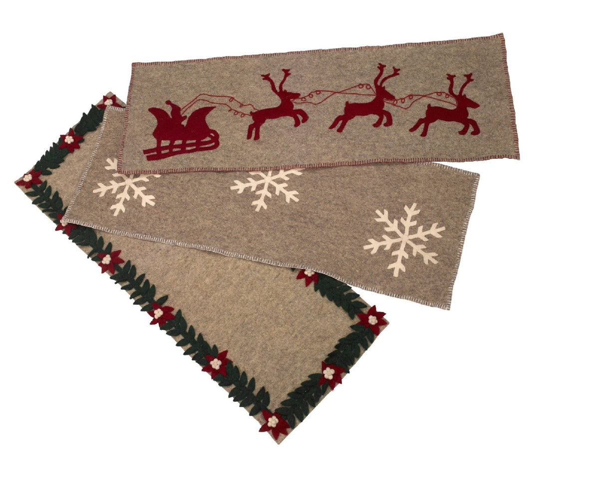 Gray Hand Felted Wool Christmas Table Runner - Snowflakes - 16"x44" Ar ...