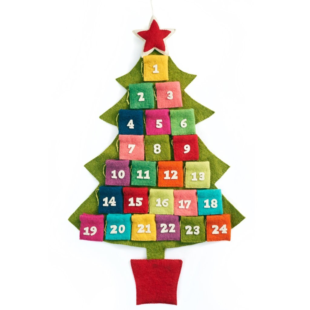 Handmade Hand Felted Wool Multicolor Tree Advent Calendar Arcadia Home ...
