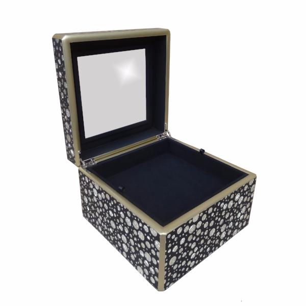 Handmade Reverse Painted Mirror Square Box Silver Dots Blue - Medium A ...