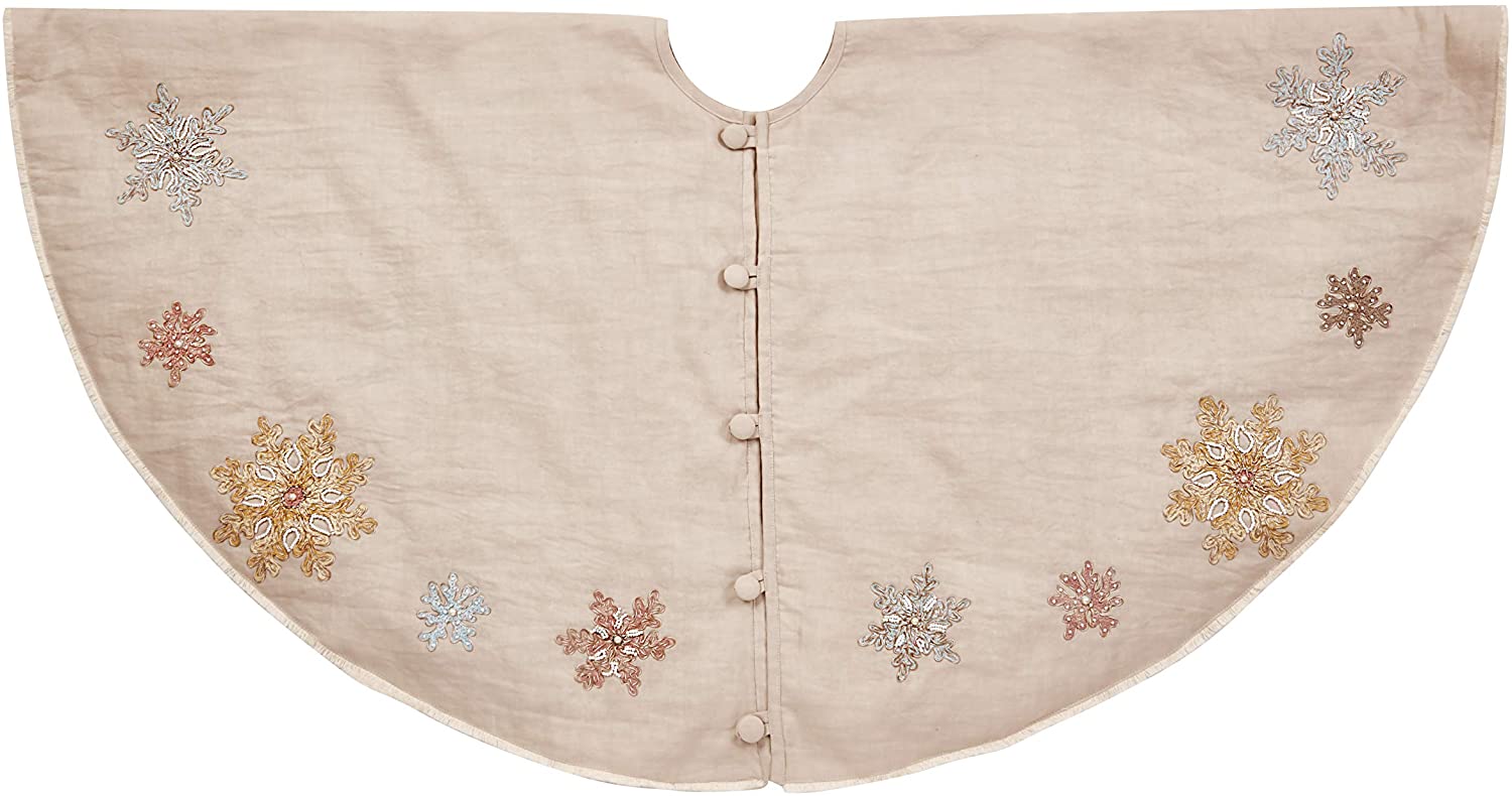Handmade Pastel Snowflakes Linen Christmas Tree Skirt Natural 60" Arca ...